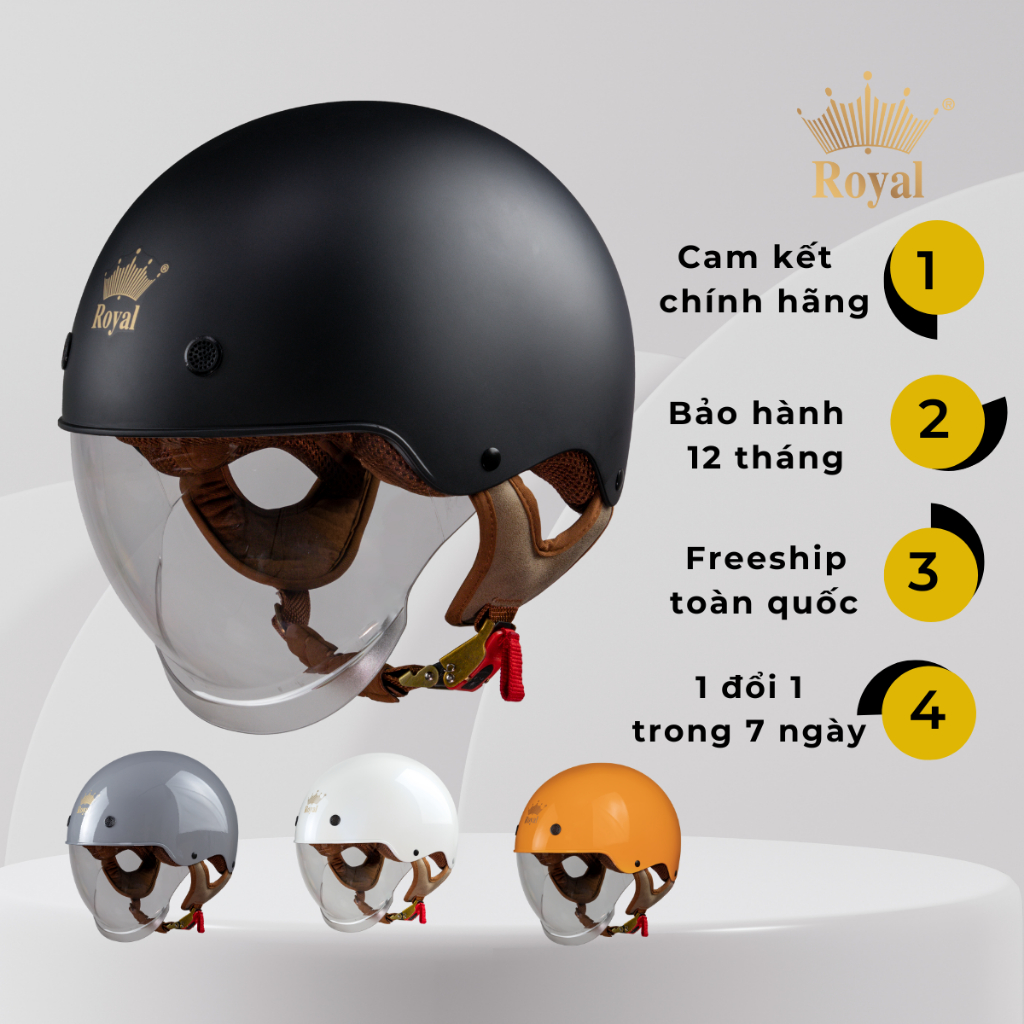 Mũ bảo hiểm 1/2 Royal M239 có kính âm chính hãng dành cho nam nữ đi xe ...