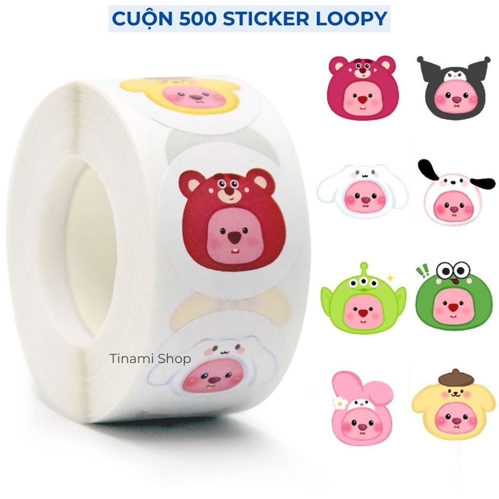 Cuộn 500 Sticker tròn Loopy tem dán hoạt hình kích thước 2.5cm dùng ...