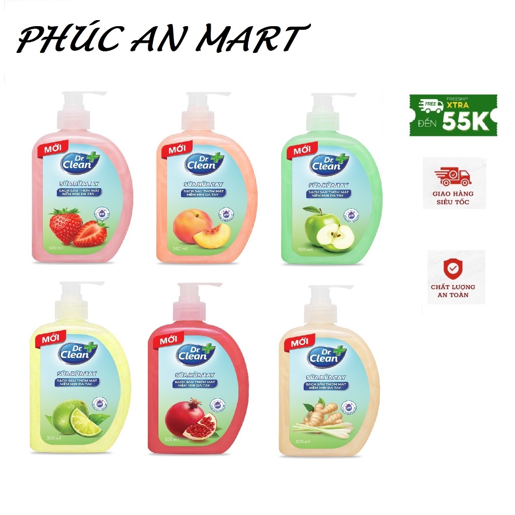 Nước rửa tay Dr. Clean 500ml đủ 6 mùi hương trái cây ( Date 2027 ...