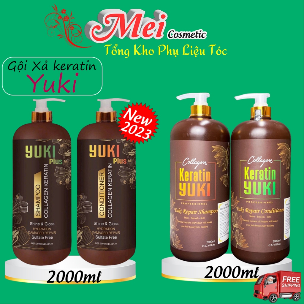 Cặp Dầu Gội Xả Collagen Keratin YUKI 800ml +2000ml Giảm Rụng Tóc, Kích Mọc Tóc,Phục Hồi Tóc Hư ...