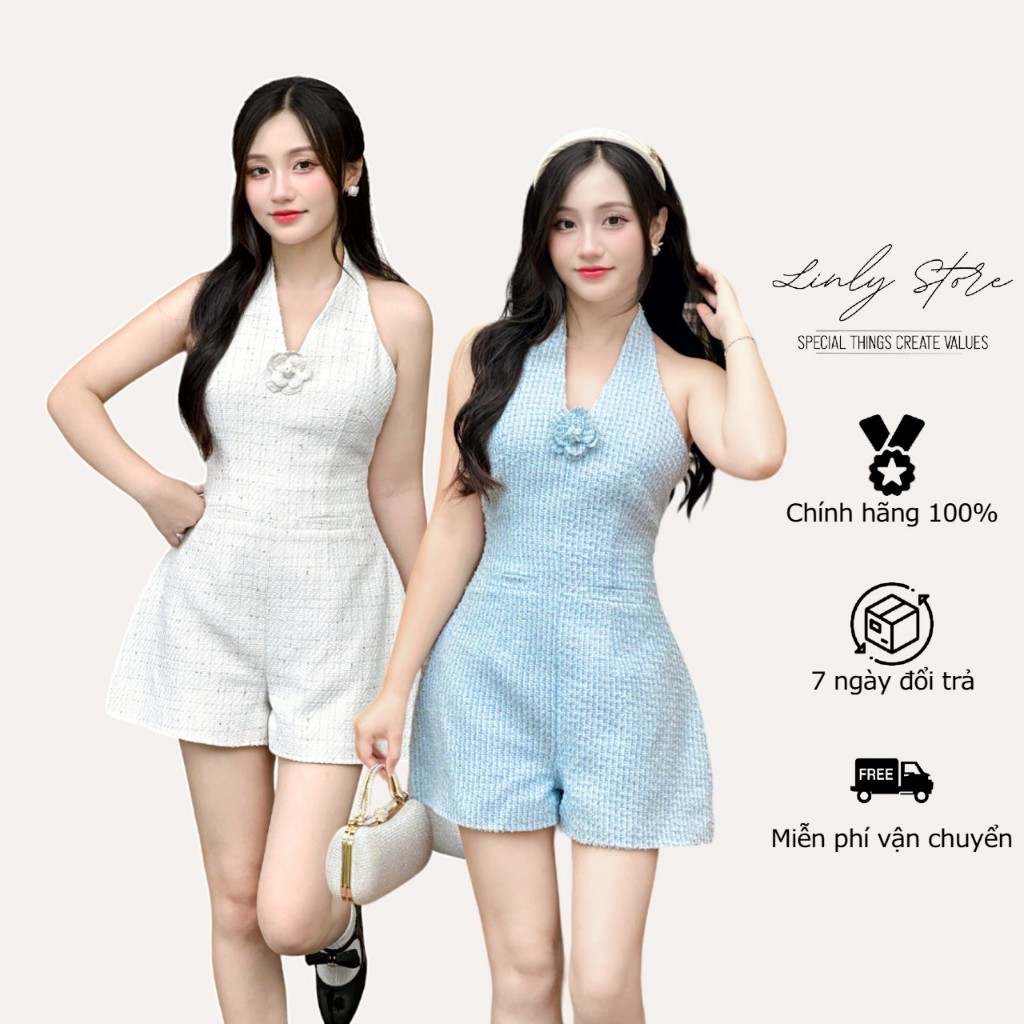 Set Jumpsuits Nữ đi Biển Sang Chảnh Bộ áo Liền Quần Dáng Ngắn Dạ Tweed