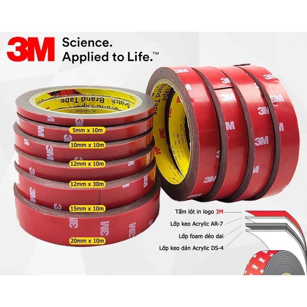 Băng Keo Cường Lực 2 Mặt Siêu Dính & Chống Nhiệt 3M™ Acrylic Foam Tape ...