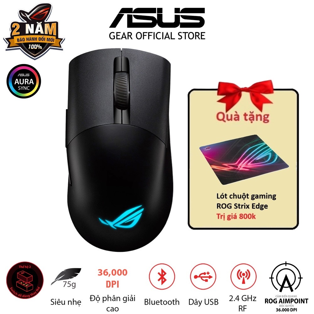 Chuột gaming không dây ASUS ROG KERIS II ACE, Siêu nhẹ 54g, Cảm biến ...