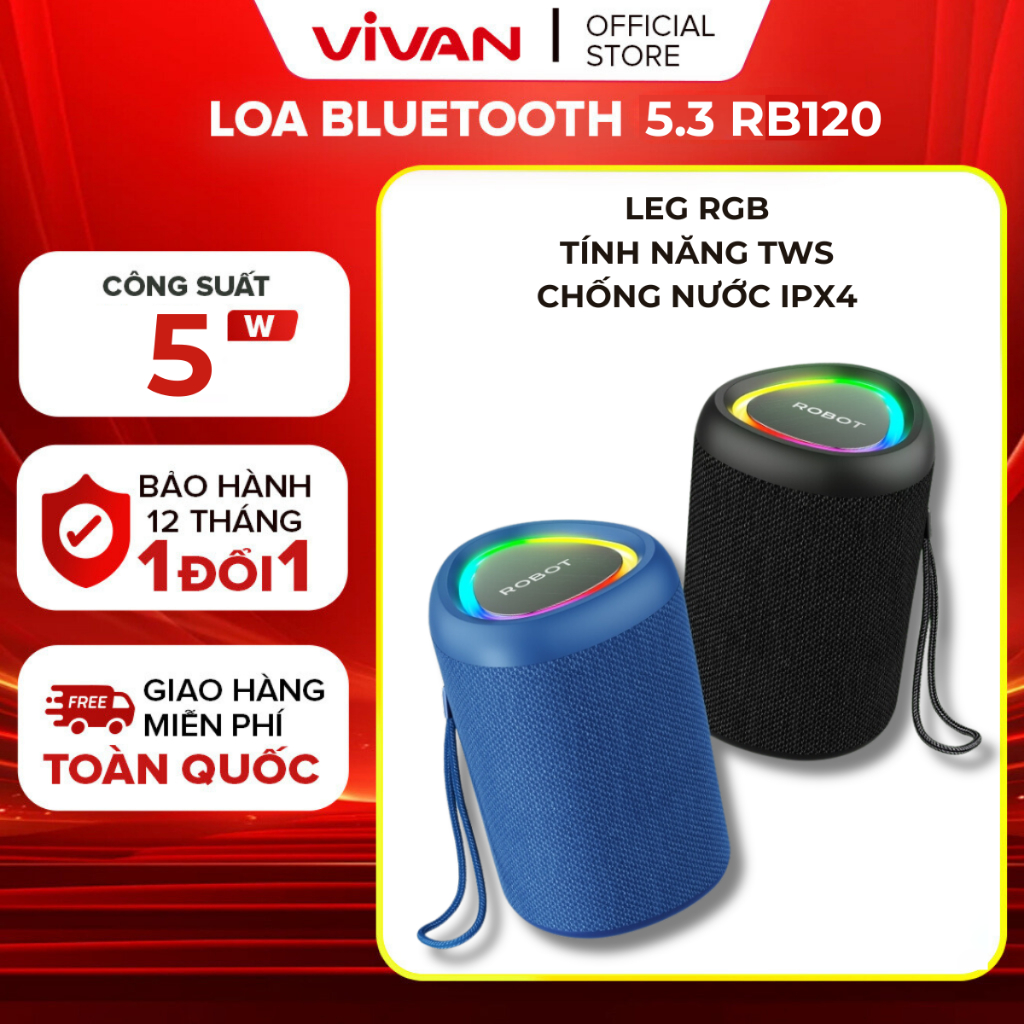 [BH 1 NĂM] Loa Bluetooth Mini VIVAN RB120 Công Suất 5W Đèn Led RGB Hỗ ...