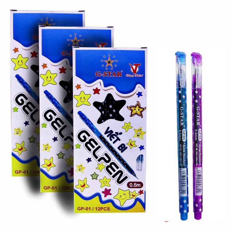 Hộp 12 bút gel tím / xanh Gel Pen GP01 - mực màu tím, xanh, bút gel tím ...
