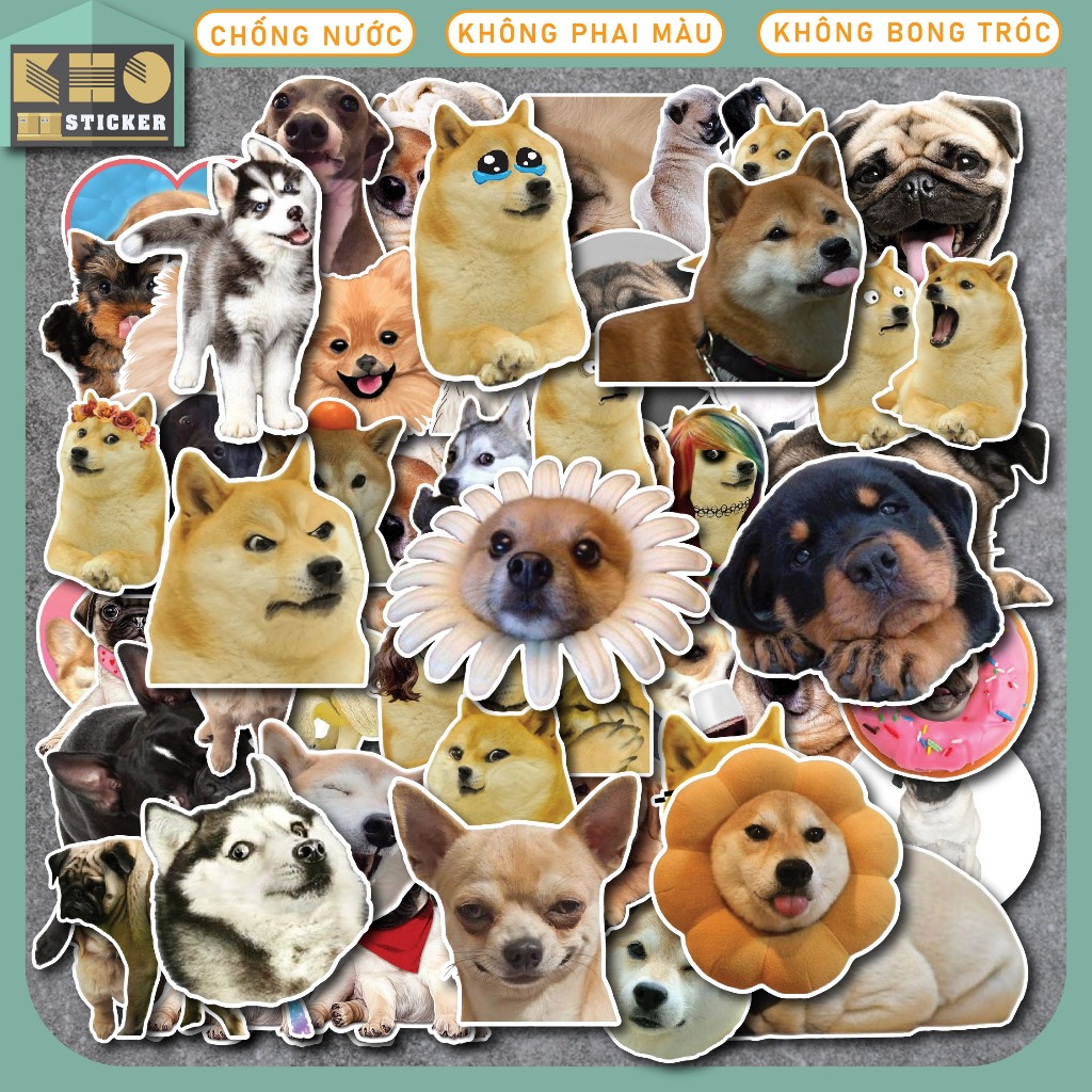 50 Sticker Cheems Dog chống nước dán mũ bảo hiểm, điện thoại, laptop ...