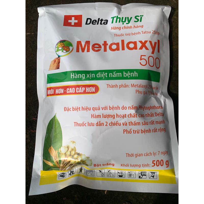 Metalaxyl 500gr Cty Delta Thuỵ Sĩ: trừ thán thư, vàng lá, đốm trắng ...