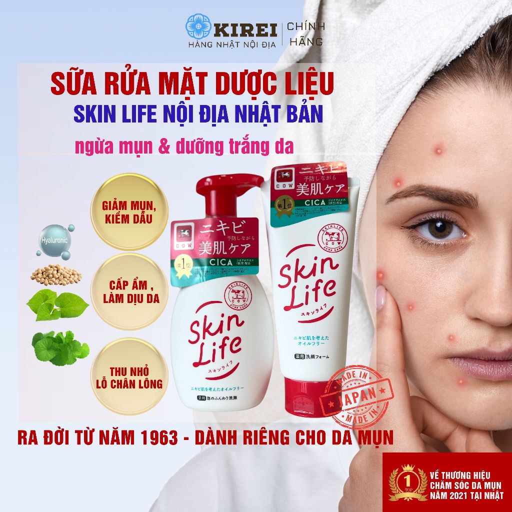 Sữa rửa mặt Skin Life Cow Facial Foam nội địa Nhật Bản, ngừa mụn ...