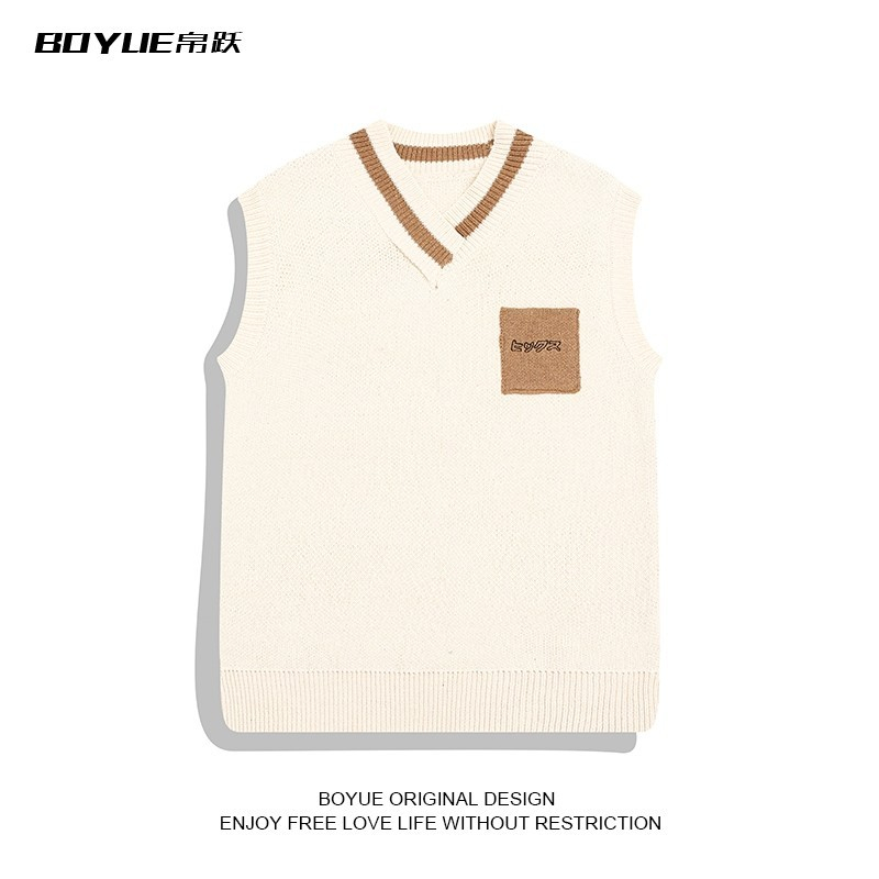 Áo gile len kiểu vest nam nữ unisex basic ngực thêu, sweater gile dệt ...