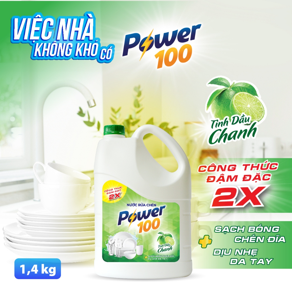 Nước rửa chén POWER100 Tinh dầu chanh 1.4kg | Shopee Việt Nam