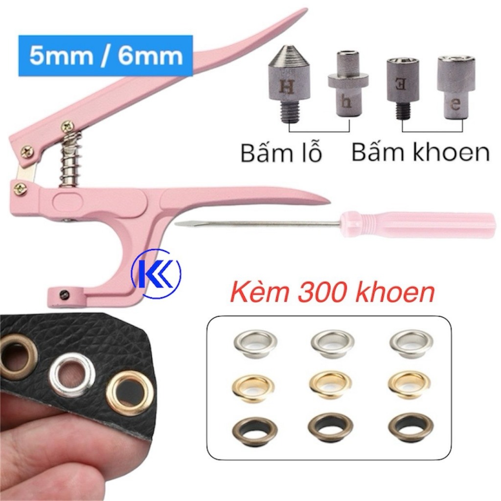 Bộ dụng cụ kìm bấm khoen ore đa năng kèm 300 khoen mắt cáo dùng cho may mặc , quần áo , giày da ...