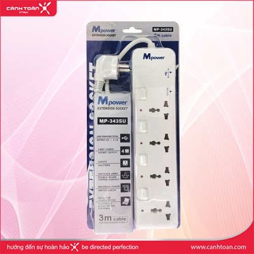 Ổ Cắm Điện Mpower MP - 343SU 3M + 2 USB (4 ổ ghim) | Shopee Việt Nam