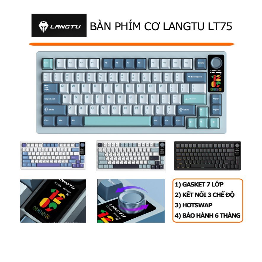 [11 ~ 12/11 Giảm 20%] Bàn phím cơ không dây hotswap LANGTU LT75 GASKET ...