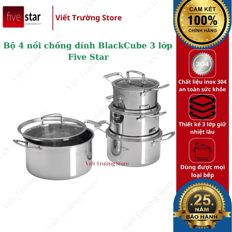Bộ 4 nồi chống dính 3 lớp đáy liền Inox 304 Fivestar Plus Blackcube FPB4011 | Shopee Việt Nam