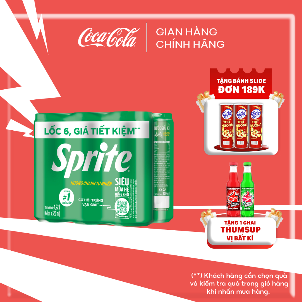 Lốc 6 Lon Nước Giải Khát Có Gas Sprite Hương Chanh 320ml/Lon Sale 25.07 ...