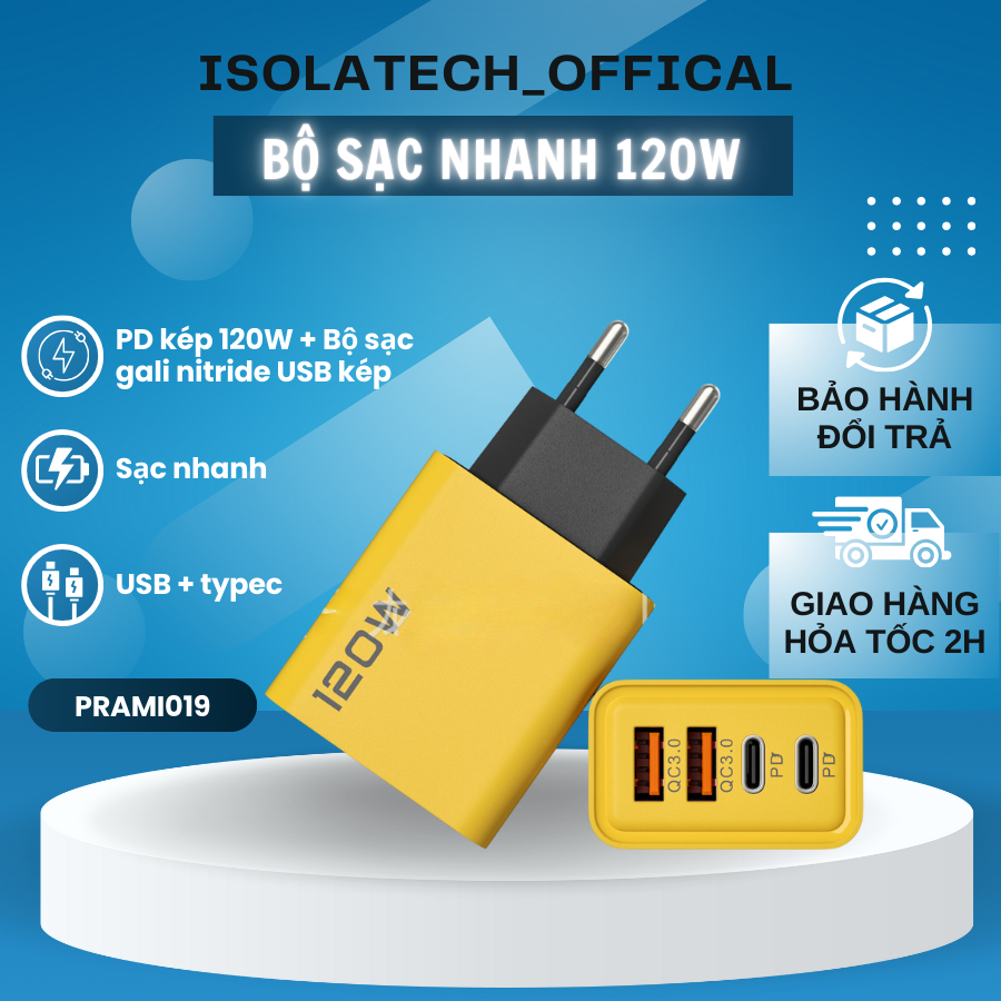 Củ Cáp Sạc Nhanh 120W 4 Đầu PRAMI - PD USB TypeC, Sạc Đồng Thời 4 Thiết ...