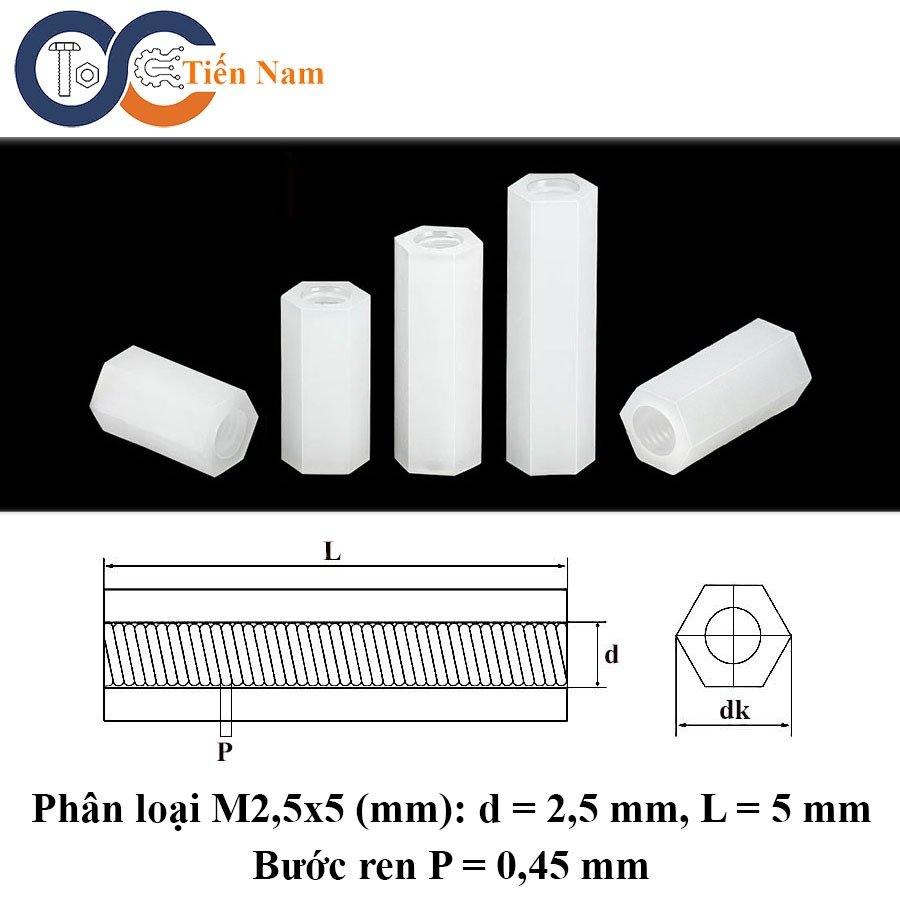 Trụ nối ren lục giác 6 cạnh ngoài cái cái nhựa trắng M2 M2,5 M3 M4 M5 ...