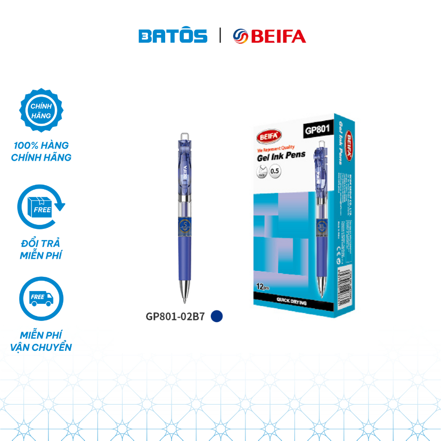 [Bút gel bấm] Hộp 12 chiếc bút gel ngòi 0.5 BEIFA GP801 | Shopee Việt Nam