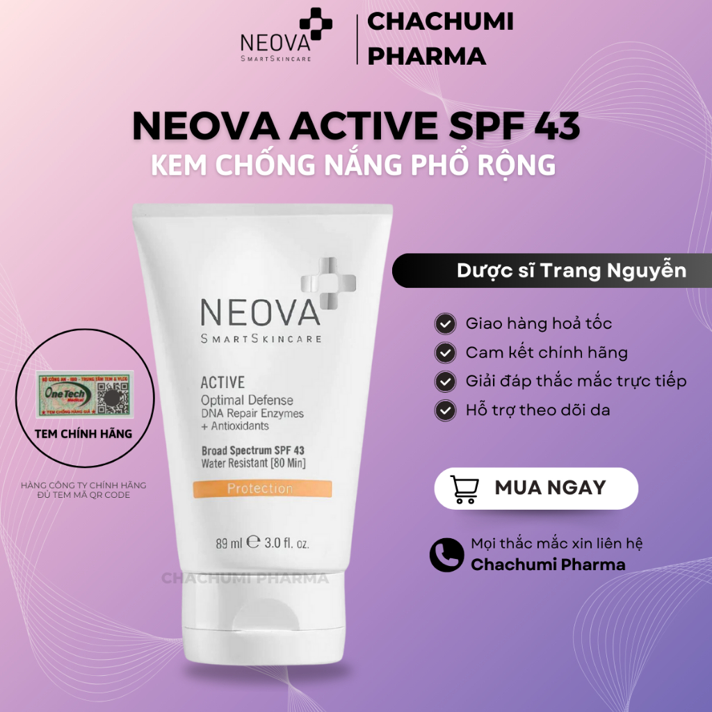 Kem chống nắng Neova SPF 43 DNA Damage Control Active dành cho da nhạy ...