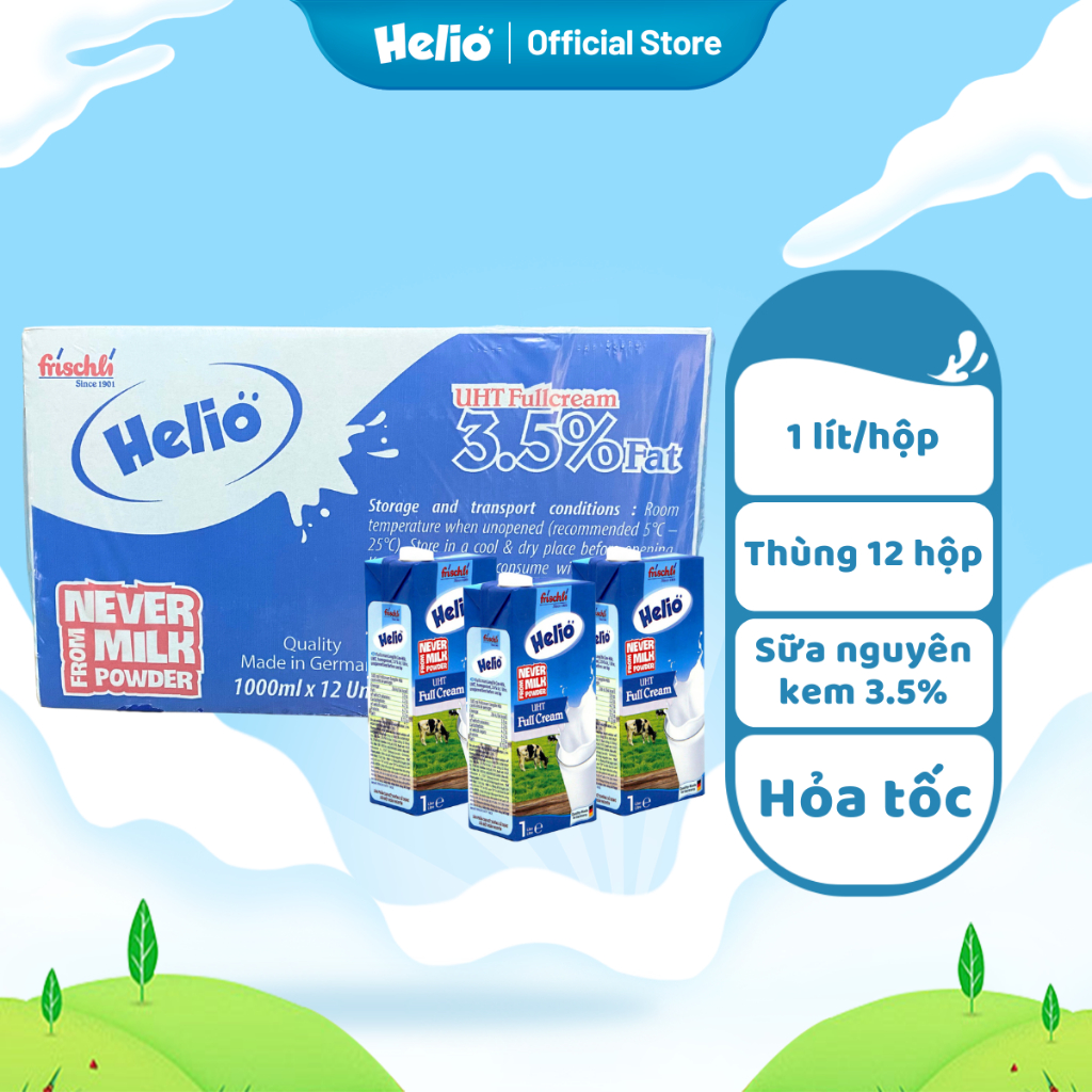 Thùng 12 hộp sữa tươi tiệt trùng nguyên kem UHT Full Cream 3.5% Helio 1 ...