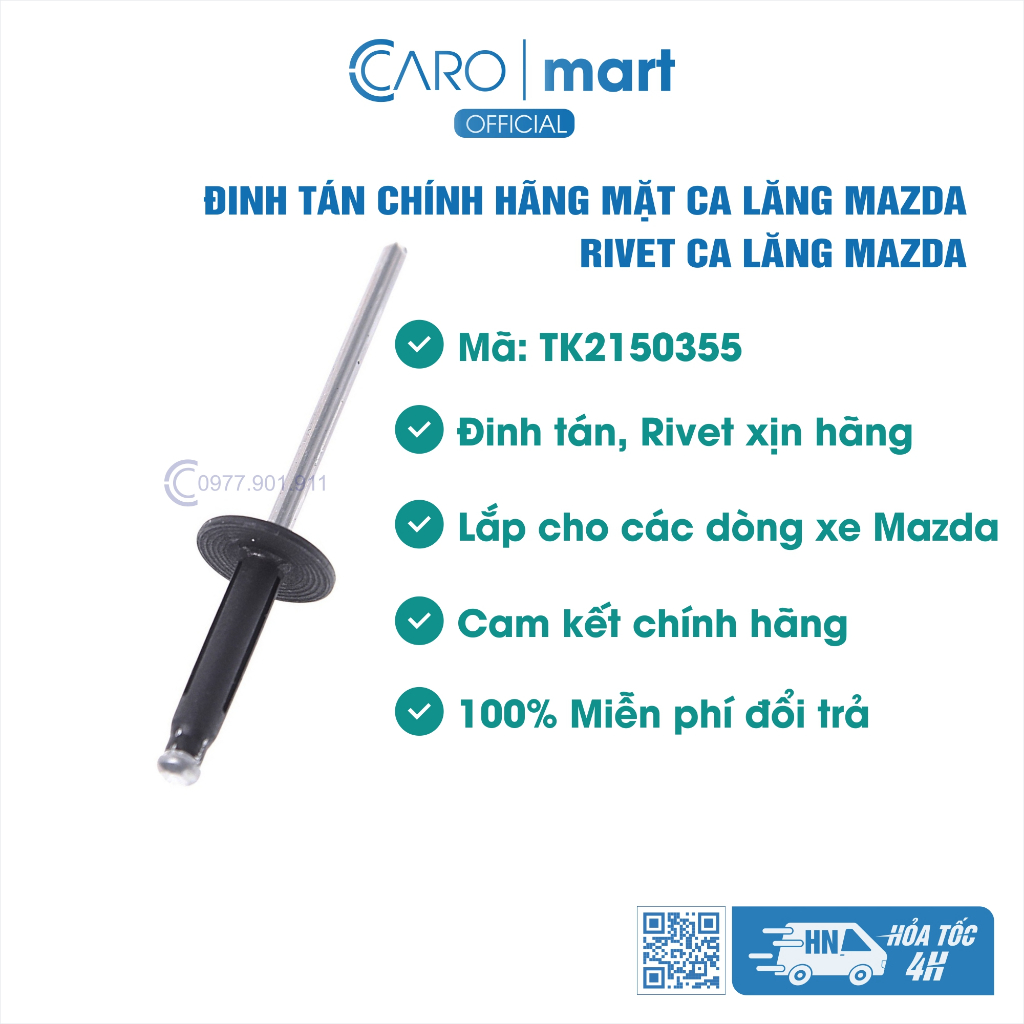 [Chính hãng] Rivet cản trước Mazda, Đinh tán màu đen Mazda 2,3, CX-5 ...