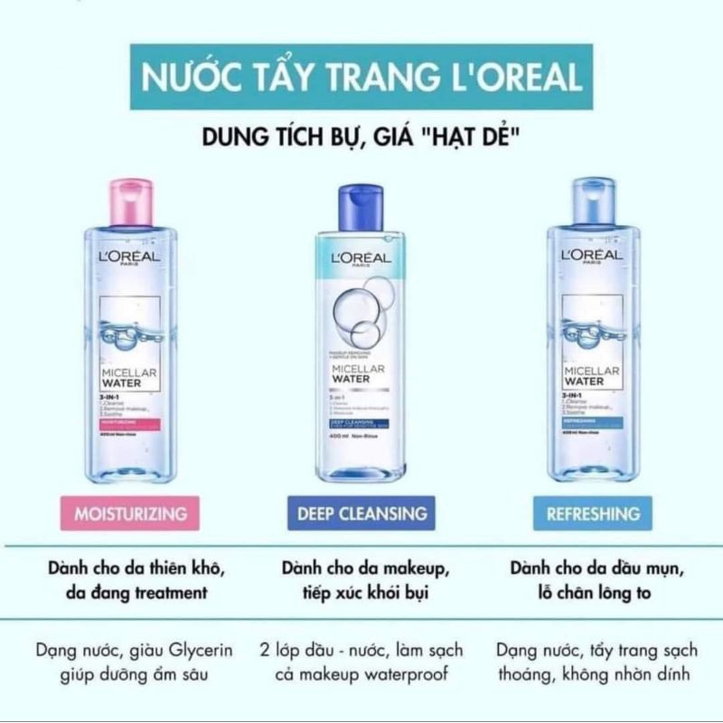 Nước tẩy trang Loreal Paris Micellar Water 3 in 1 400ml | Shopee Việt Nam