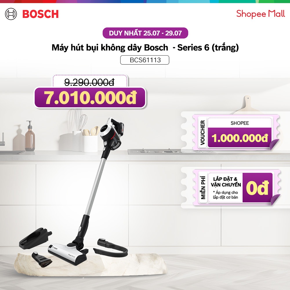 [Nhập ELJBP257 giảm 8% tối đa 1TR] Máy hút bụi không dây Bosch BCS61113 - Series 6 (trắng đen ...