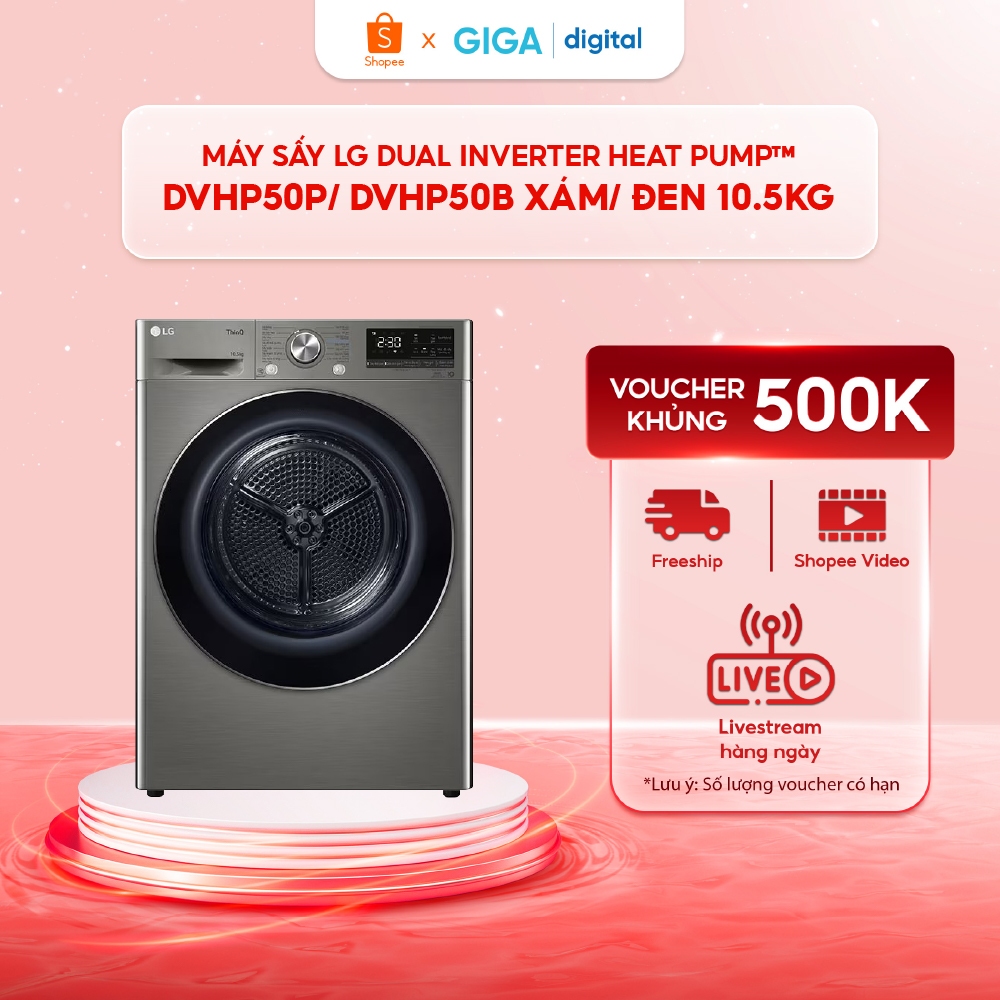 Máy sấy LG Dual Inverter Heat Pump™ 10.5kg DVHP50P/ DVHP50B Xám/ Đen - Máy sấy khô quần áo ...