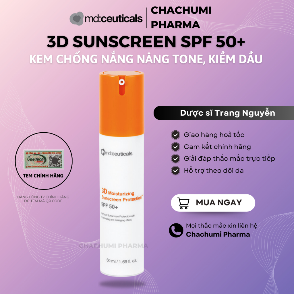 Kem Chống Nắng Md:ceuticals 3D Moisturizing Sunscreen Protection SPF50+ Bảo Vệ Da Sau Laser ...