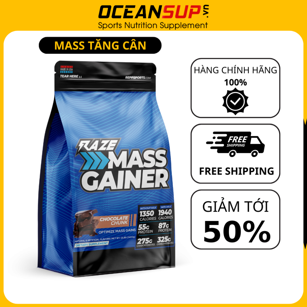Sữa tăng cân RAZE Mass Gainer hỗ trợ tăng cân, tăng cơ nạc 12lbs Nhập ...