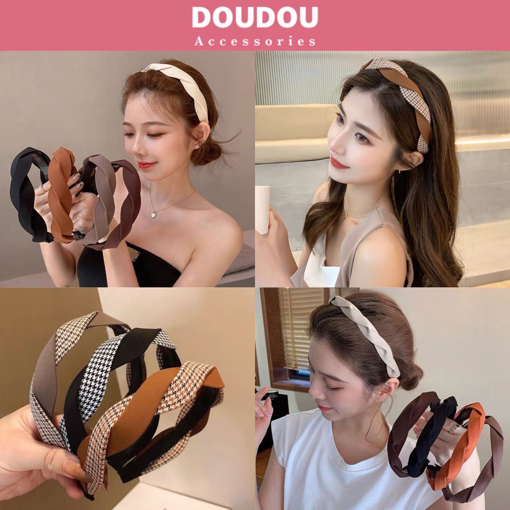 Băng đô cài tóc Doudou Bờm tóc nữ tết bím chất vải dày dặn bản to 4cm phong cách Âu Mỹ FG024 ...