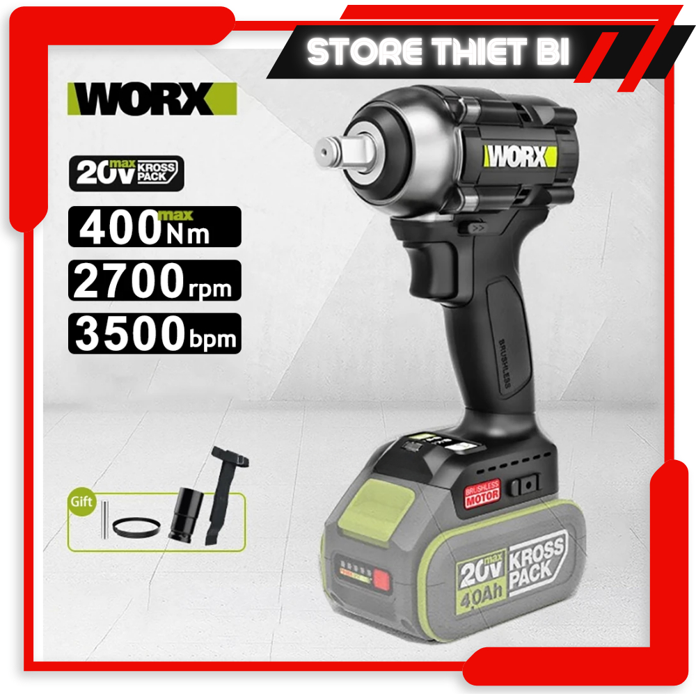 Máy Siết Bulong 400N Dùng Pin WORX WE272 (Kèm 2 Pin 4.0A, 1 sạc, 1 túi ...