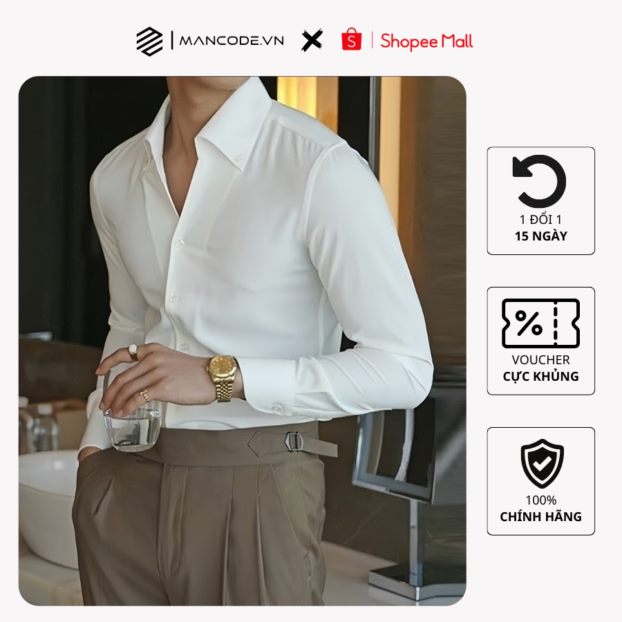Áo sơ mi nam MANCODE Button-Down cổ Y chất liệu vải chống nhăn form Slimfit phong cách Hàn Quốc ...