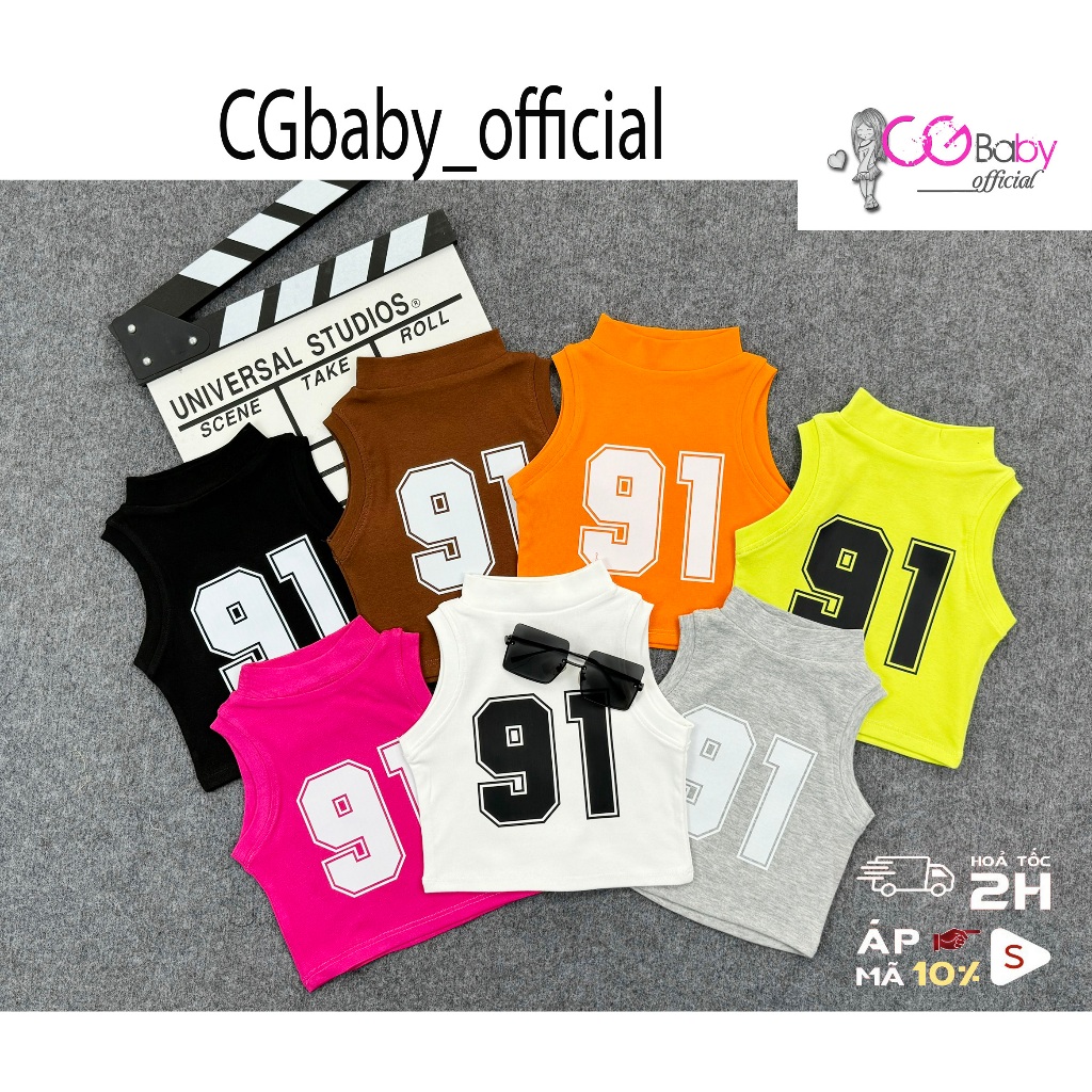Áo Crotop Sát Nách Cổ Cao 3cm Dáng Thể Thao In Số 91 Cho Bé Gái CGbaby ...