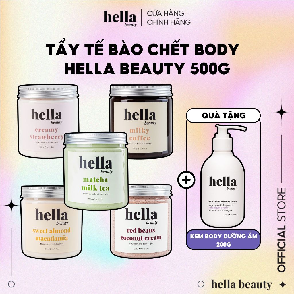 Tẩy tế bào chết body hữu cơ 500g Hella Beauty Giúp Dưỡng Trắng Da Toàn ...