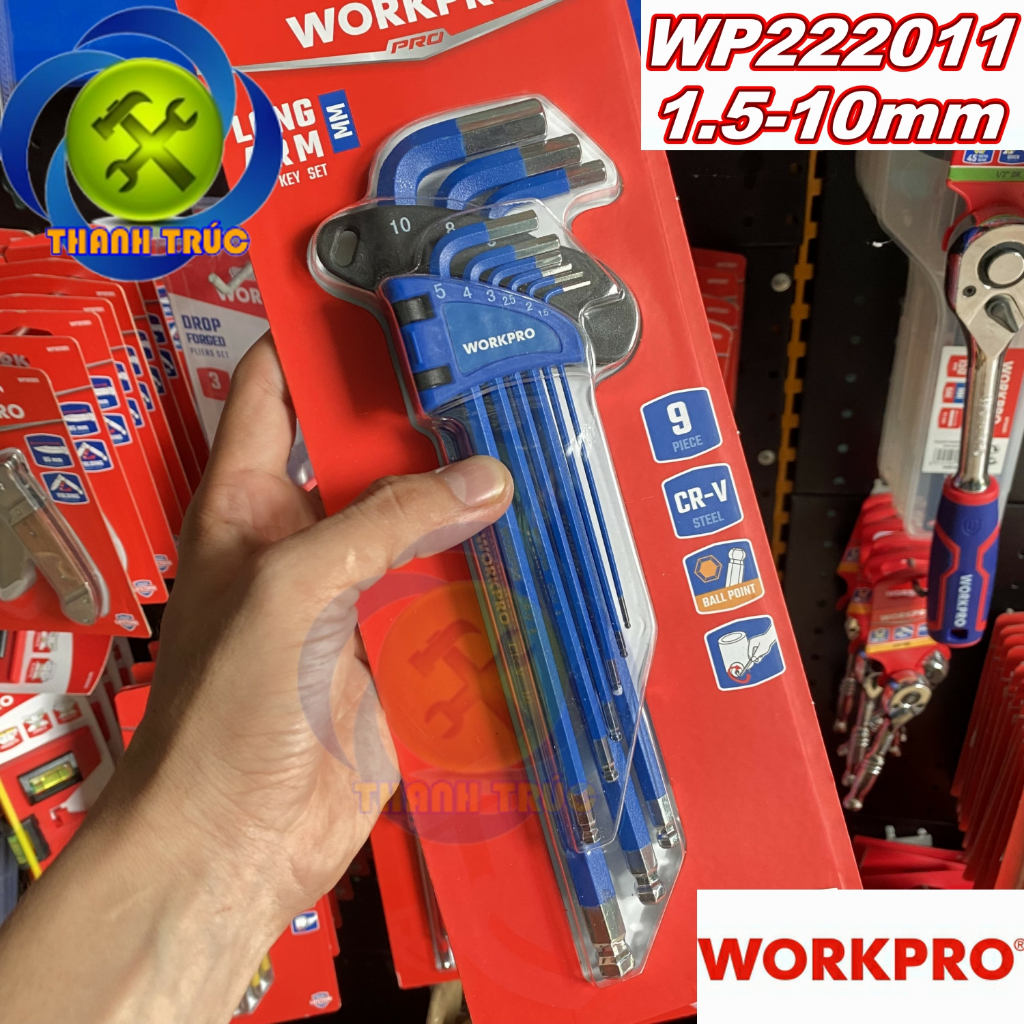 Bộ lục giác đầu bi 9 chi tiết Workpro WP222011 (1.5-10mm) - màu xanh | Shopee Việt Nam