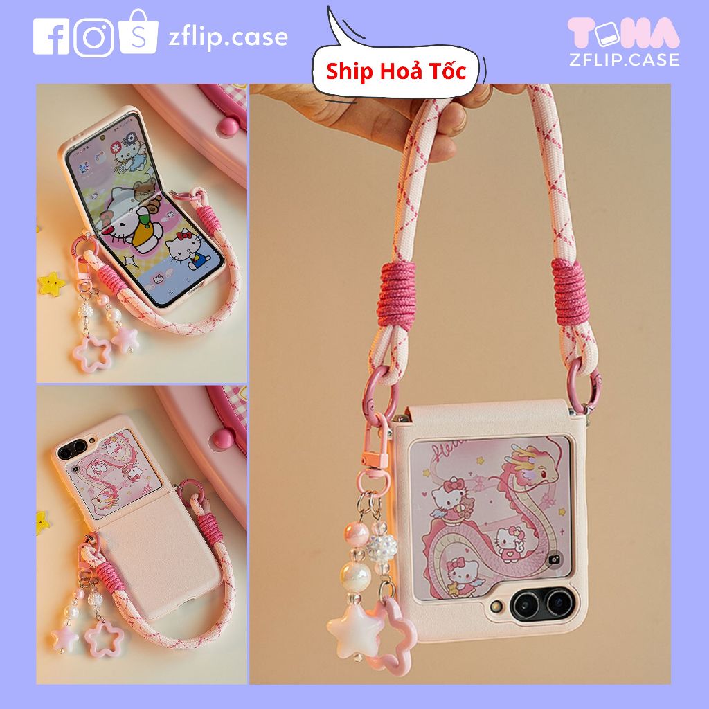 [Mới] Ốp lưng ZFlip 6/ZFlip6 da hồng pastel bản lề bảo vệ toàn diện móc ...