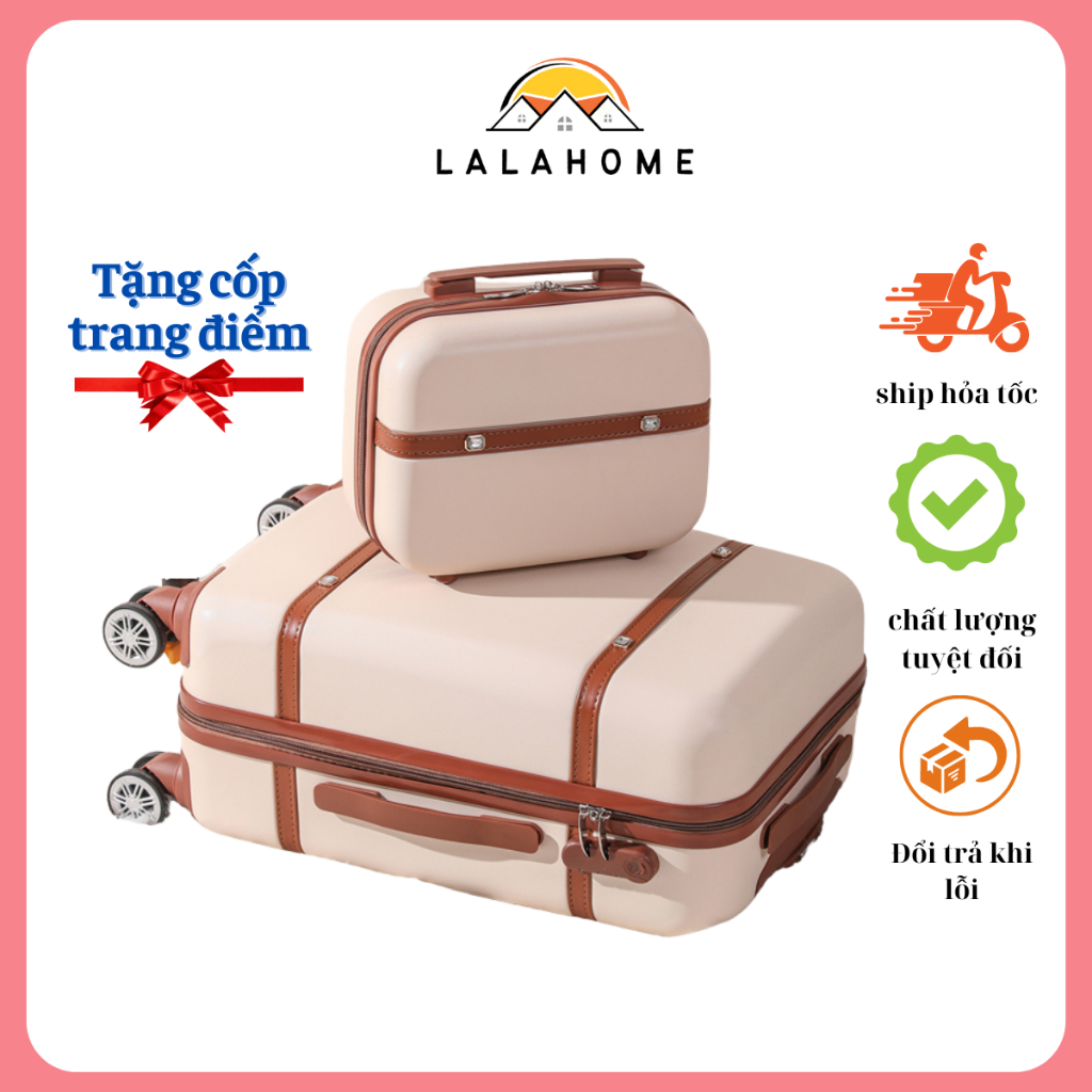 Vali đôi du lịch kéo tay 20 inch có khóa an toàn, nhựa ABS màu kem và ...