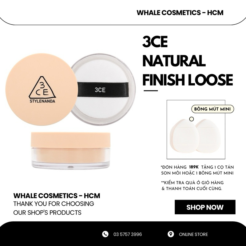 Phấn Phủ Bột 3CE Natural Finish Loose Powder 8.5g | Shopee Việt Nam