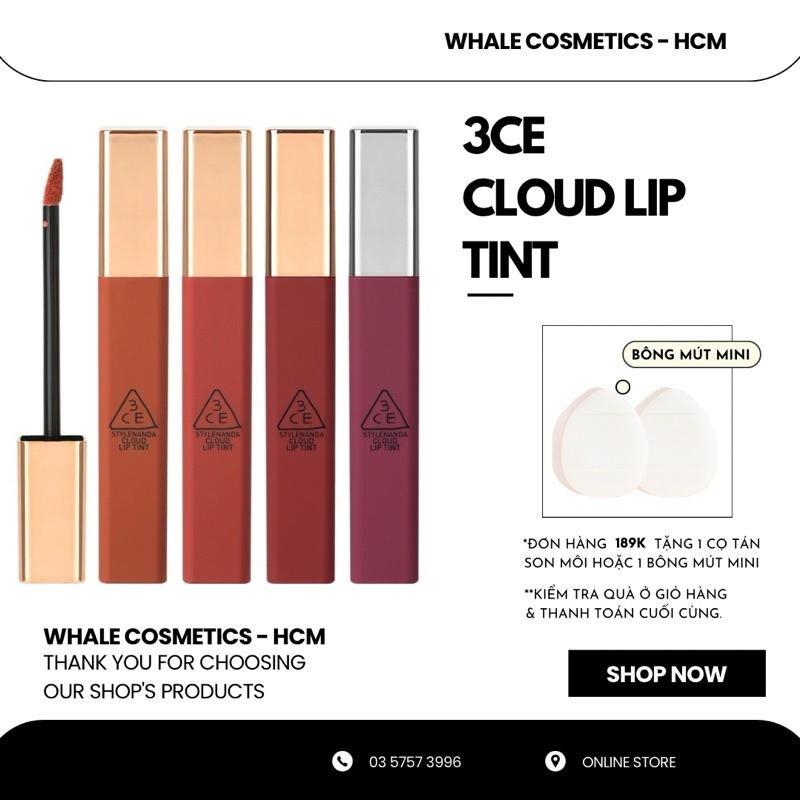 (Cloud) Son Kem 3CE Cloud Lip Tint (4g) | Shopee Việt Nam
