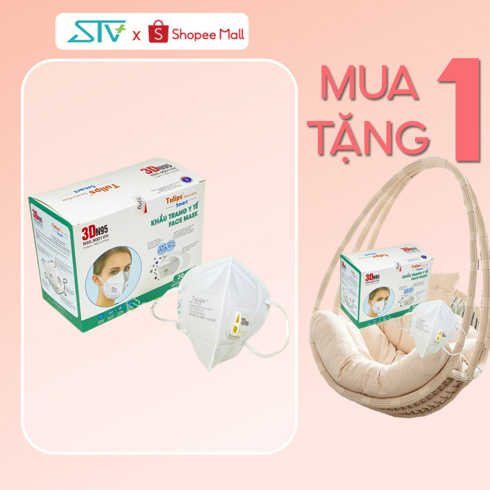 [ MUA 1 TẶNG 1] Khẩu Trang Y Tế 3D N95 Tulips Có Van Thở Chính Hãng Hộp 30 Cái | Shopee Việt Nam