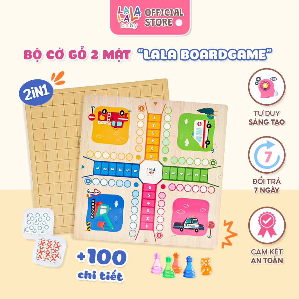 Lala boardgame 2in1 cờ gỗ caro kèm cờ cá ngựa đồ chơi hỗ trợ phát triển tư duy logic cho bé ...