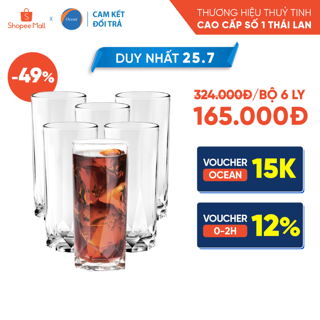 [Cam Kết Đổi Trả Nếu Bể Vỡ] Bộ 6 ly thủy tinh Ocean Connexion Hiball ...