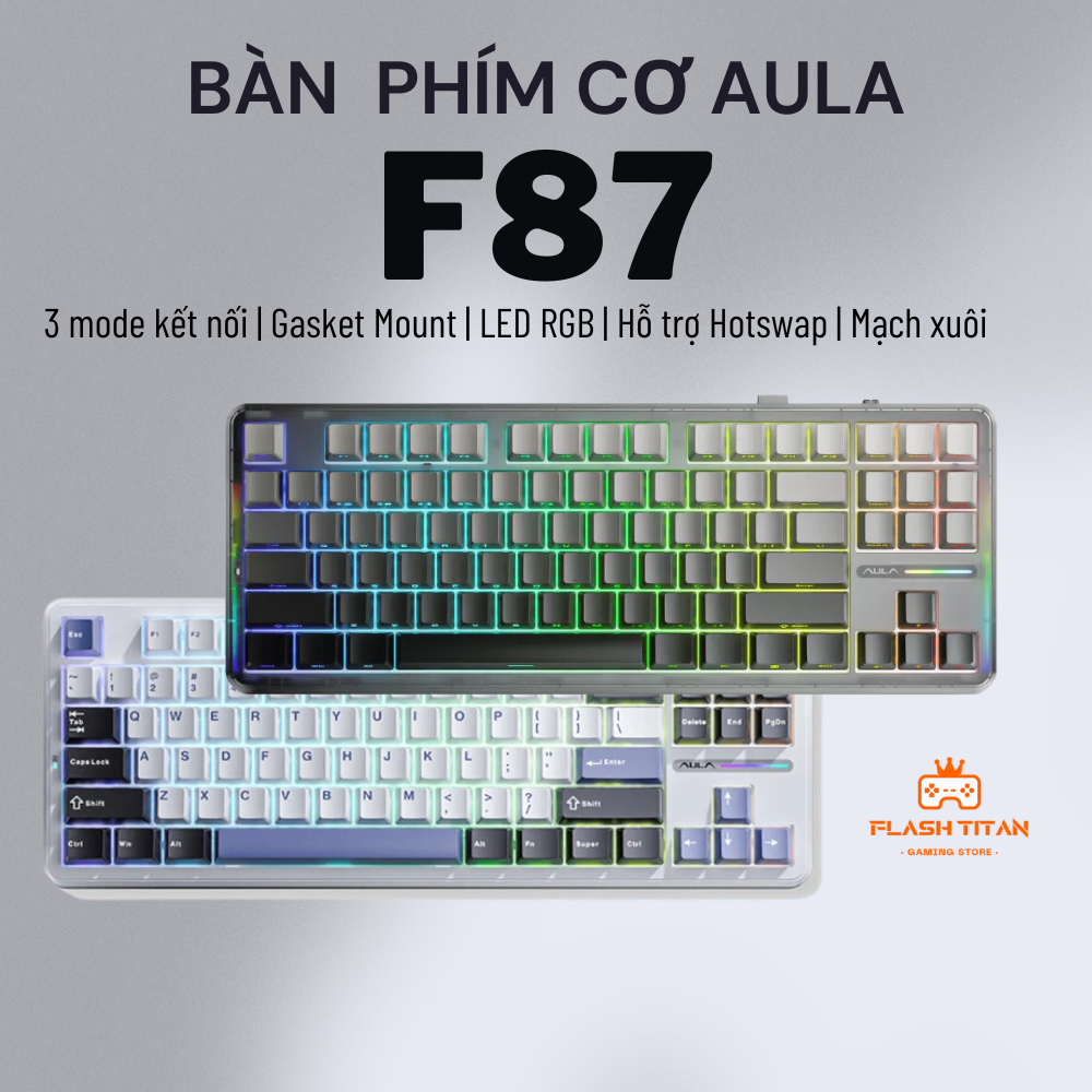 Bàn phím cơ không dây Aula F87 Pro - 3 Mode kết nối - Led RGB mạch xuôi có app - Bảo hành 12 ...
