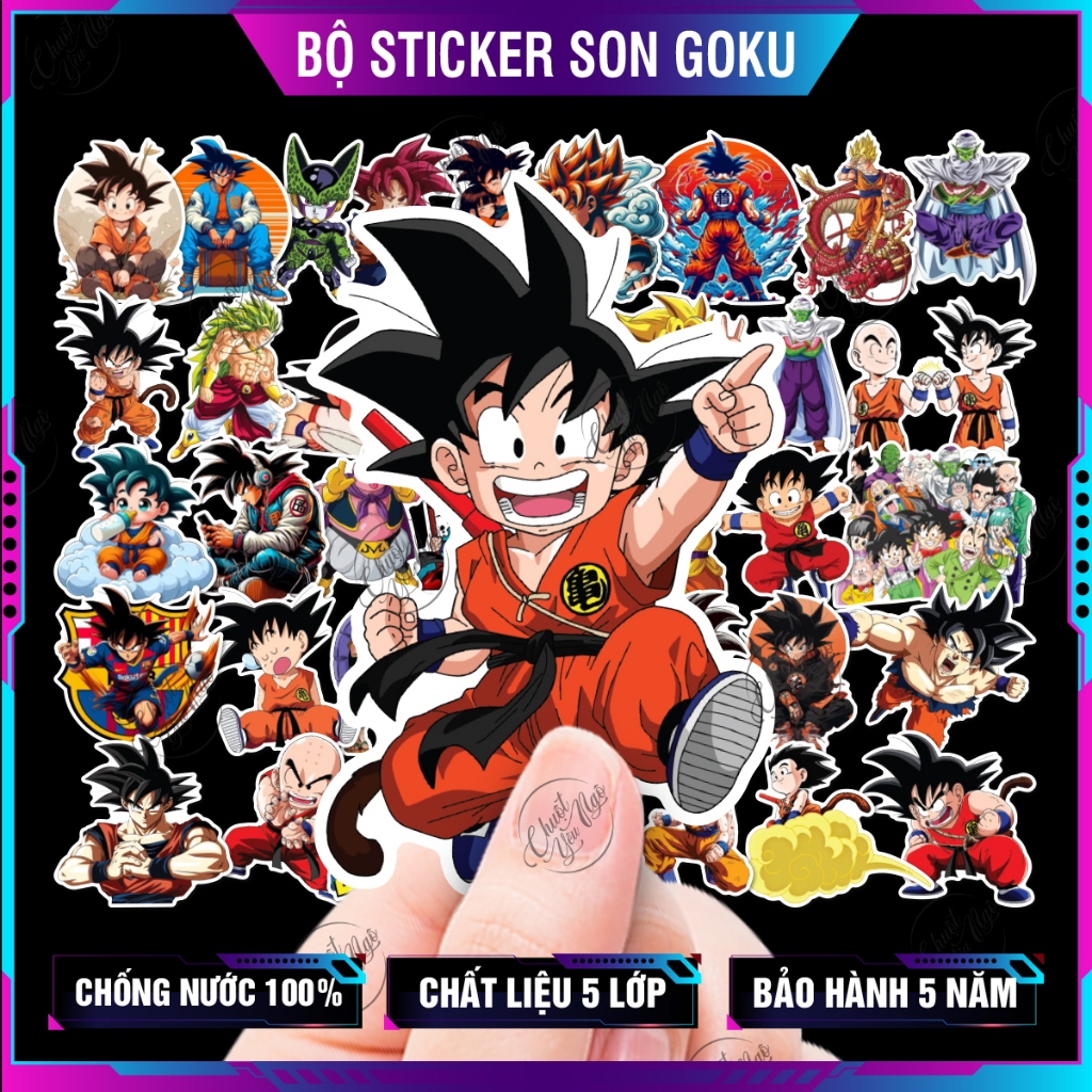 Bộ 100 sticker Son Goku 7 viên ngọc rồng Dragon Ball hình dán phim hoạt ...