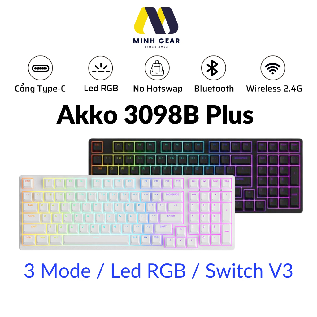 Bàn phím cơ AKKO 3098B Blue on White / Plus White / Black (Multi-modes ...