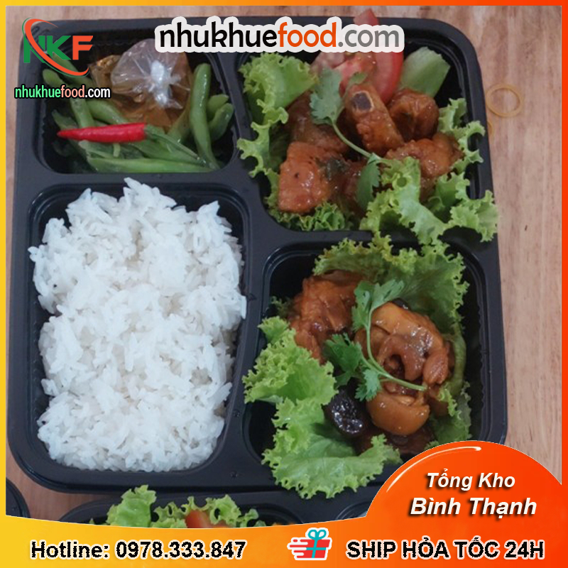 [JB26] Bán Lẻ Hộp Nhựa Đen 4 Ngăn JB26 Kèm Nắp, Hộp Cơm Văn Phòng, Hộp ...