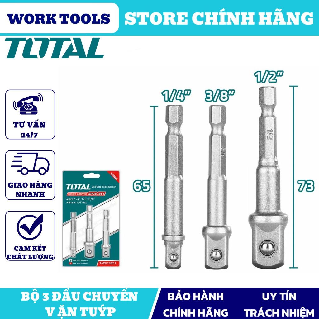 ĐỒ NGHỀ TOTAL Bộ 3 đầu chuyển vặn tuýp TAC273651 | Shopee Việt Nam