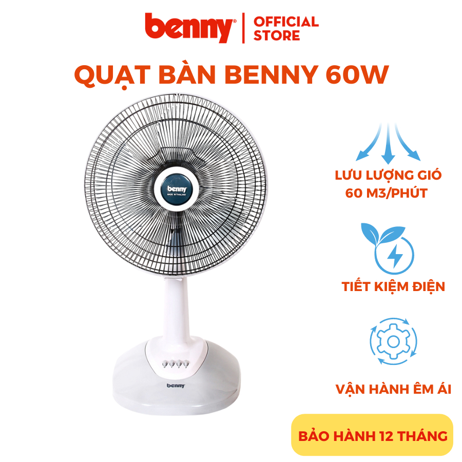 Quạt Bàn Thiết kế Nhỏ gọn Benny BFT-46 gió êm, Gray, 60W, 60m3/phút ...