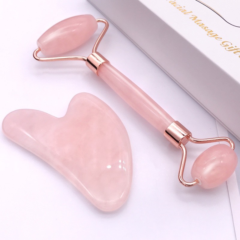 Bộ Đá Guasha Thạch Anh Kết Hợp Cây Lăn Giúp Nâng Cơ Giảm Nếp Nhăn Hiệu Quả Hàng Cao Cấp Loại 1